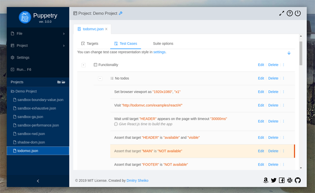 Puppetry - codeless end-to-end test automation tool